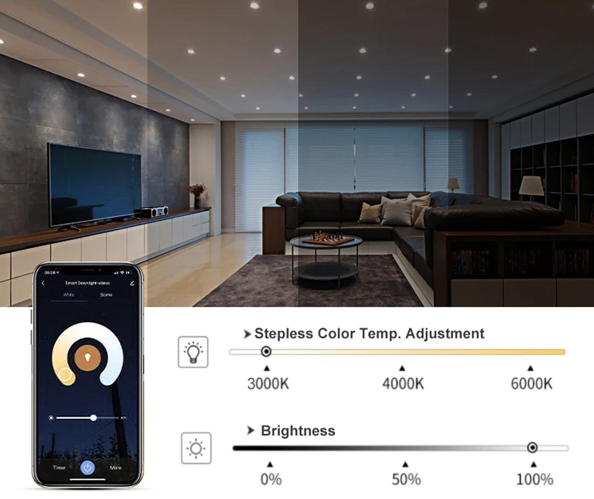 Spot de tavan pliabil si dimabil LED 12W, Smart WiFi, RGB, 3000K-6500K ...