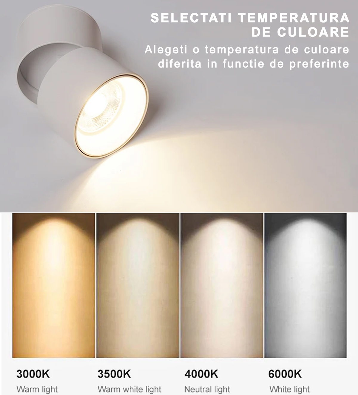 Spot de tavan pliabil si dimabil LED 12W, Smart WiFi, RGB, 3000K-6500K ...