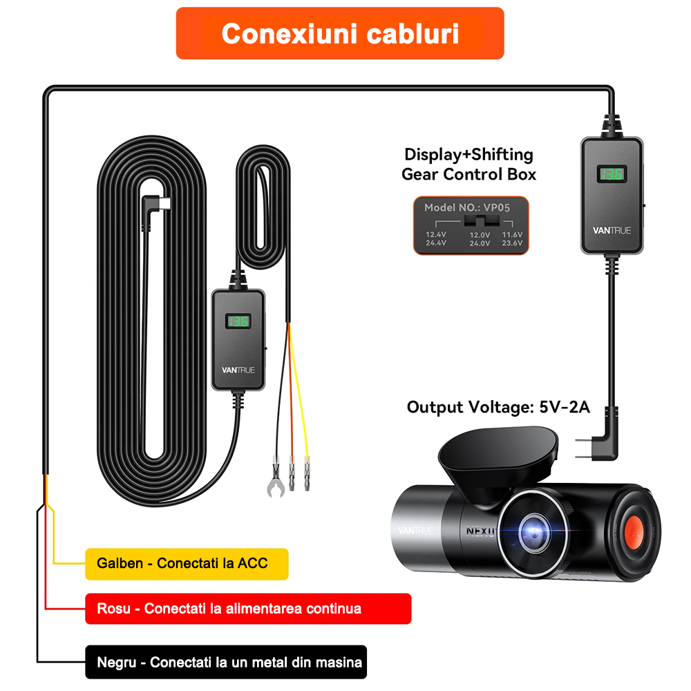 Kit cabluri USB-C Vantrue pentru conectare camera de bord direct la ...