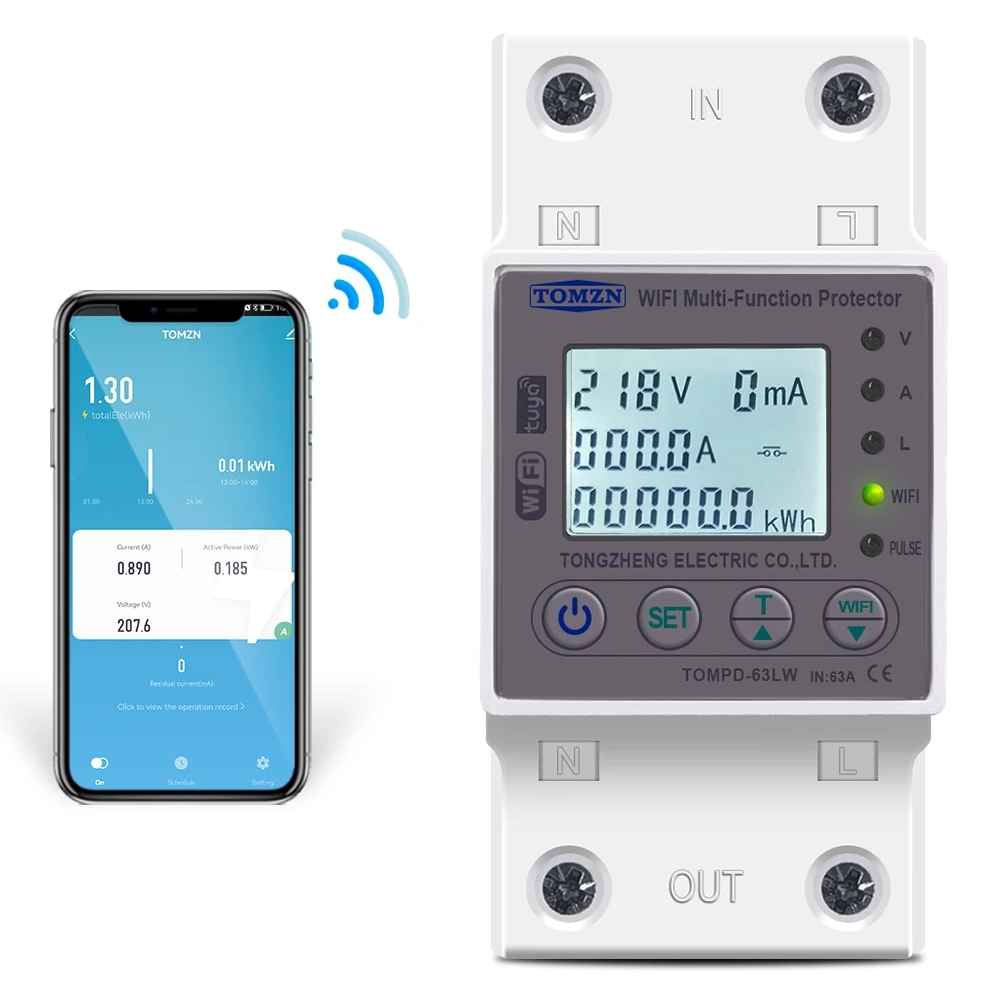 Contor monofazat inteligent WiFi 63A, 110V 220V 50/60Hz, cu functie de ...