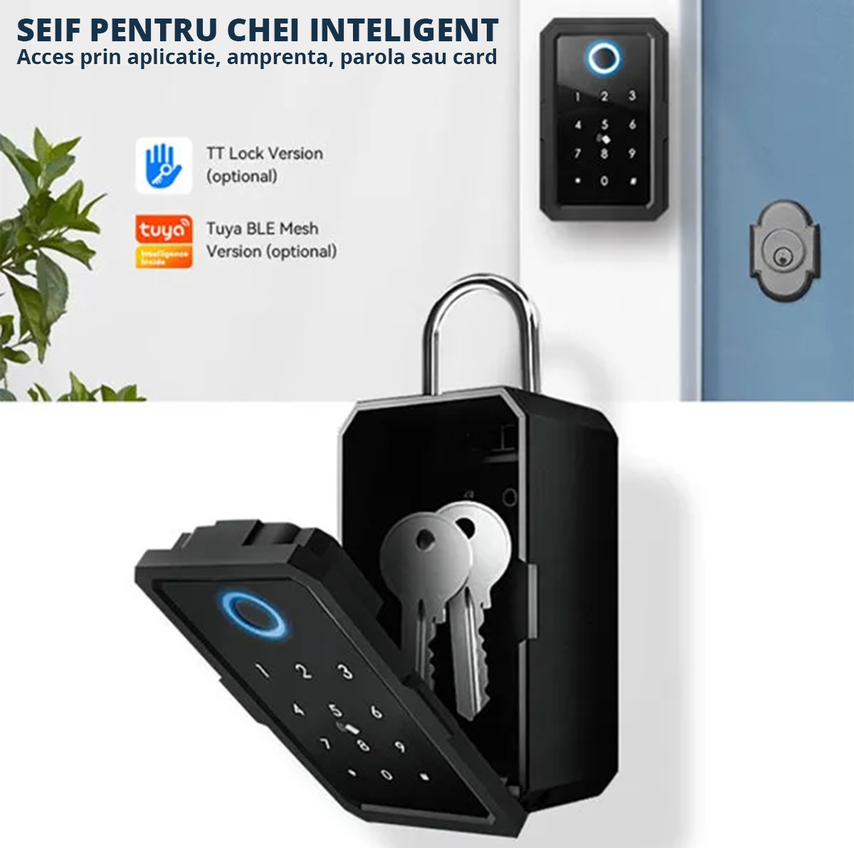 Seif de perete exterior pentru chei, Smart Key Box BLE, IP65, blocare ...