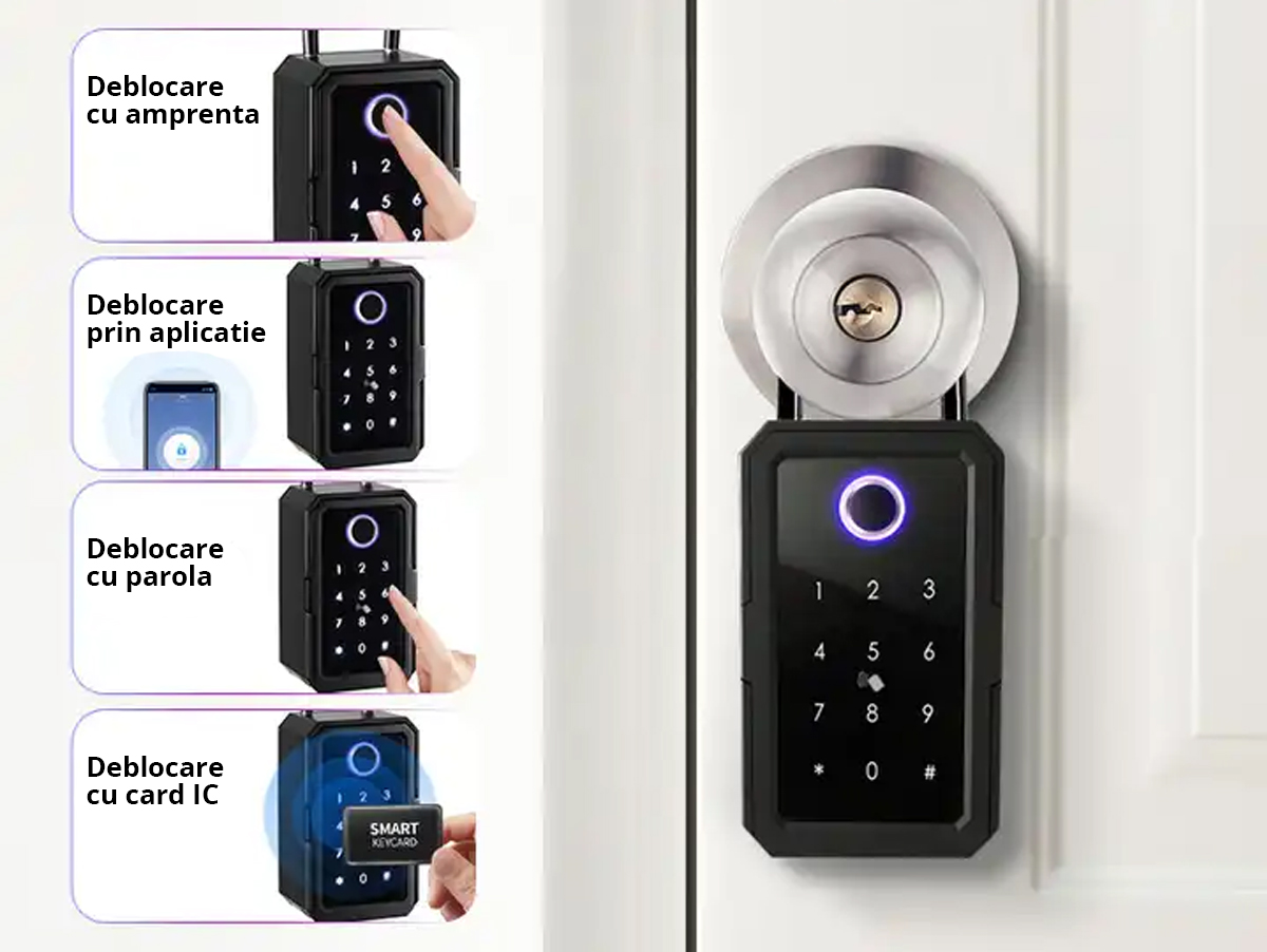 Seif de perete exterior pentru chei, Smart Key Box BLE, IP65, blocare ...
